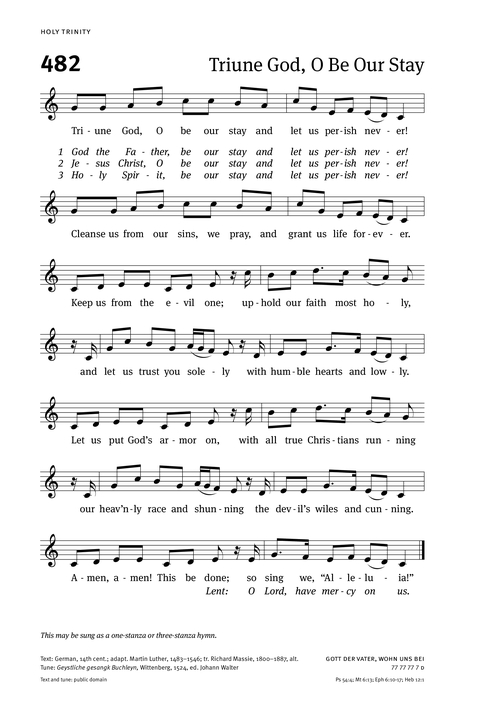 Christian Worship: Hymnal 482. Triune God, O be our stay | Hymnary.org