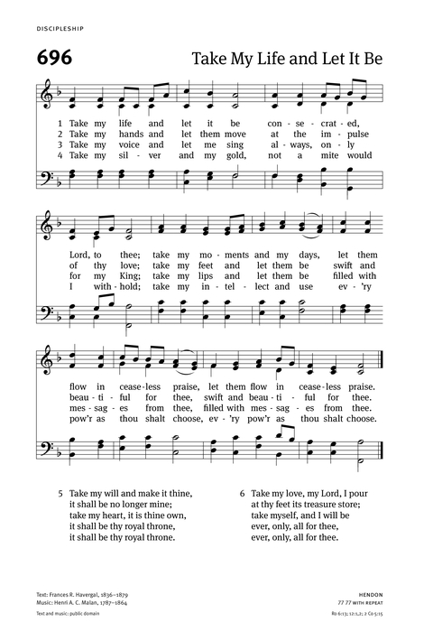 Christian Worship: Hymnal 696. Take my life and let it be | Hymnary.org