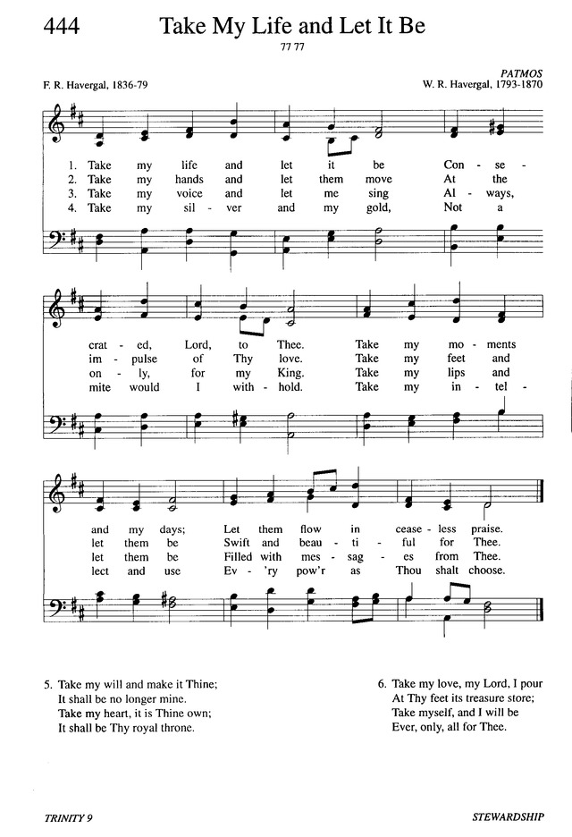 Evangelical Lutheran Hymnary 444. Take my life and let it be | Hymnary.org