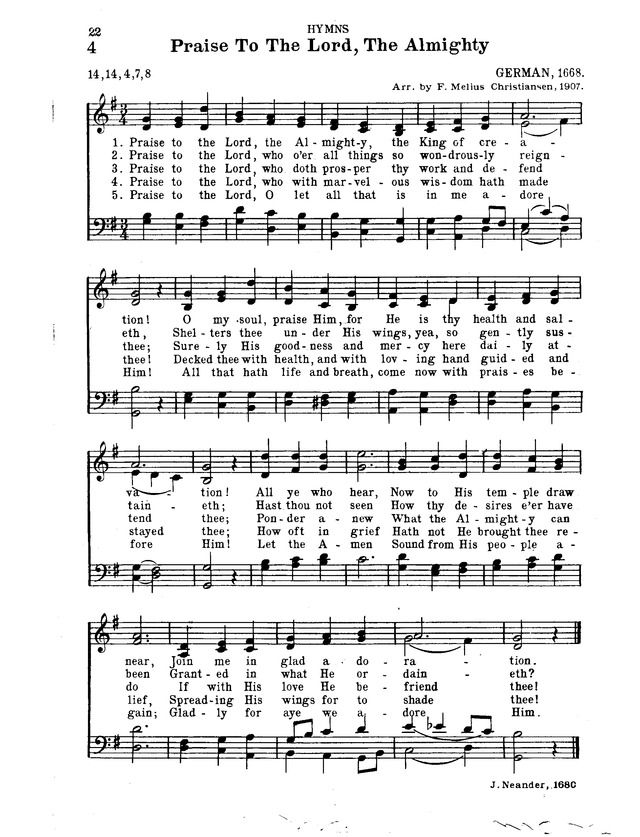 Hymnal for Church and Home 4. Praise to the Lord, the Almighty, the ...