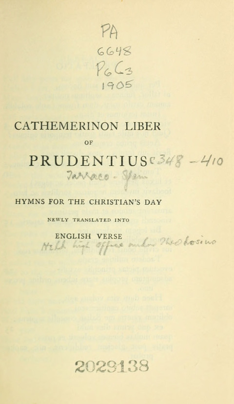 The Hymns of Prudentius: translated by R. Martin Pope page 1 | Hymnary.org