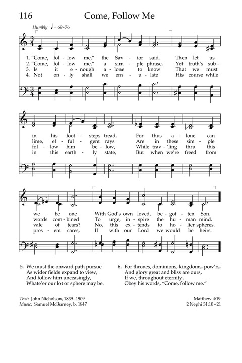 Hymns of the Church of Jesus Christ of Latter-day Saints 116. "Come ...
