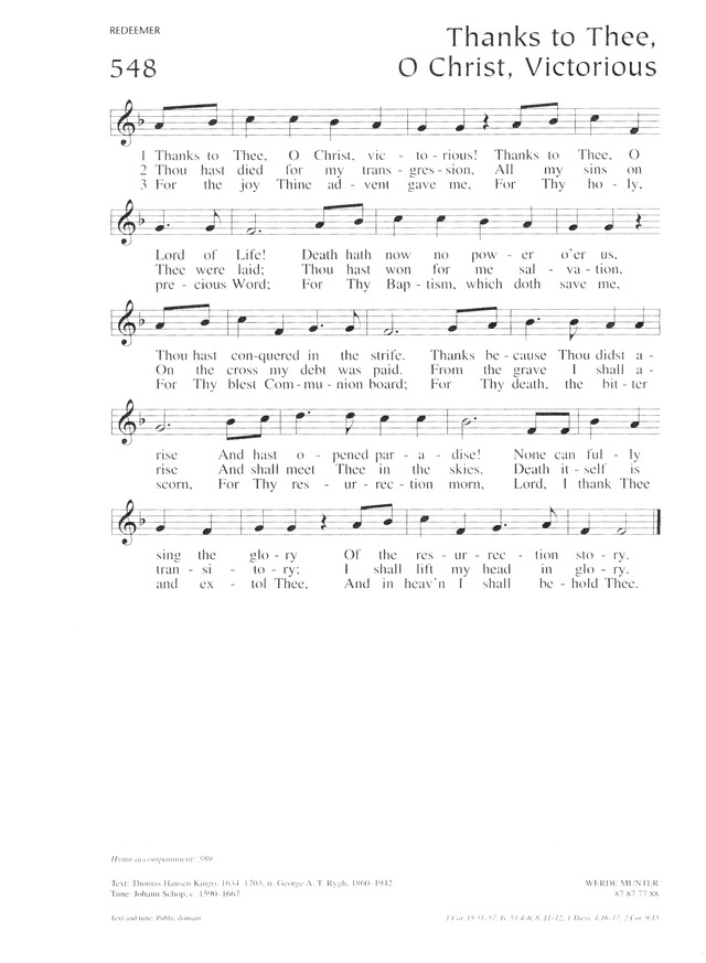 Lutheran Service Book 548. Thanks to Thee, O Christ, victorious ...