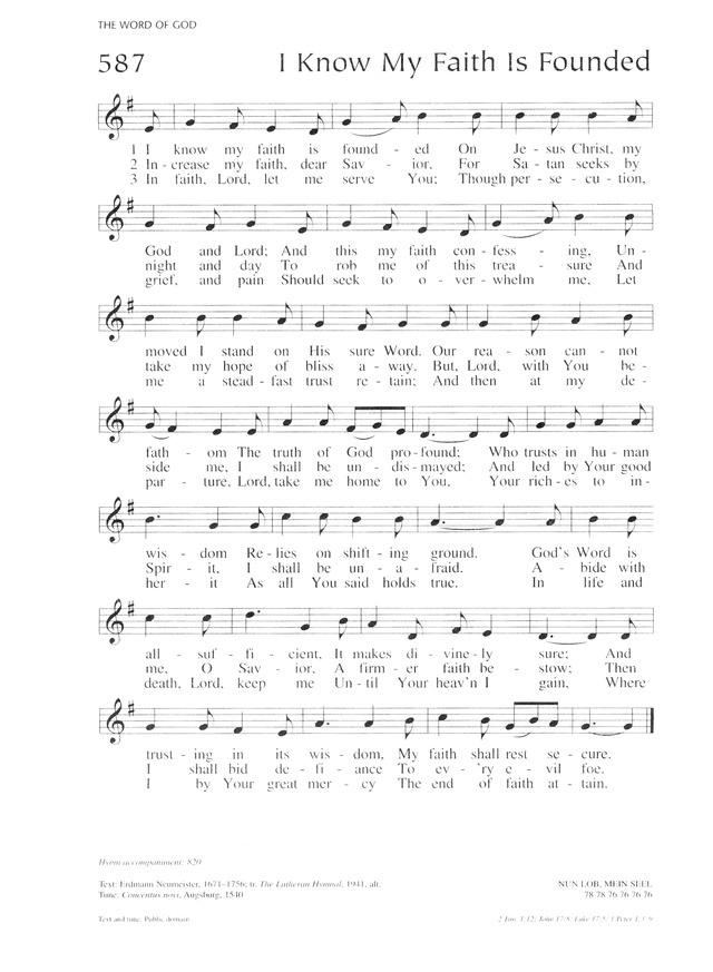 Lutheran Service Book 587. I know my faith is founded | Hymnary.org