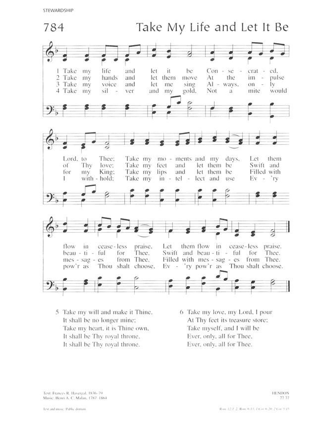 Lutheran Service Book 784. Take my life and let it be | Hymnary.org