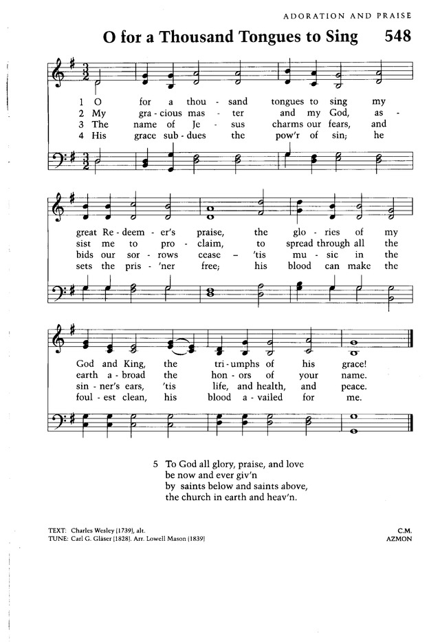 Moravian Book of Worship 548. O for a thousand tongues to sing ...