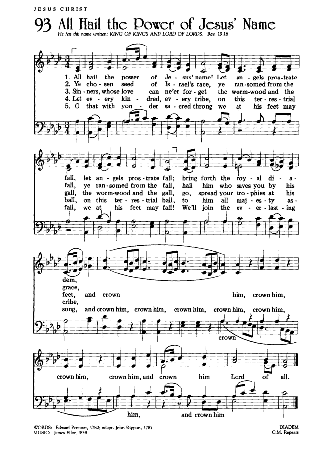 The Worshiping Church 93. All hail the power of Jesus' name | Hymnary.org