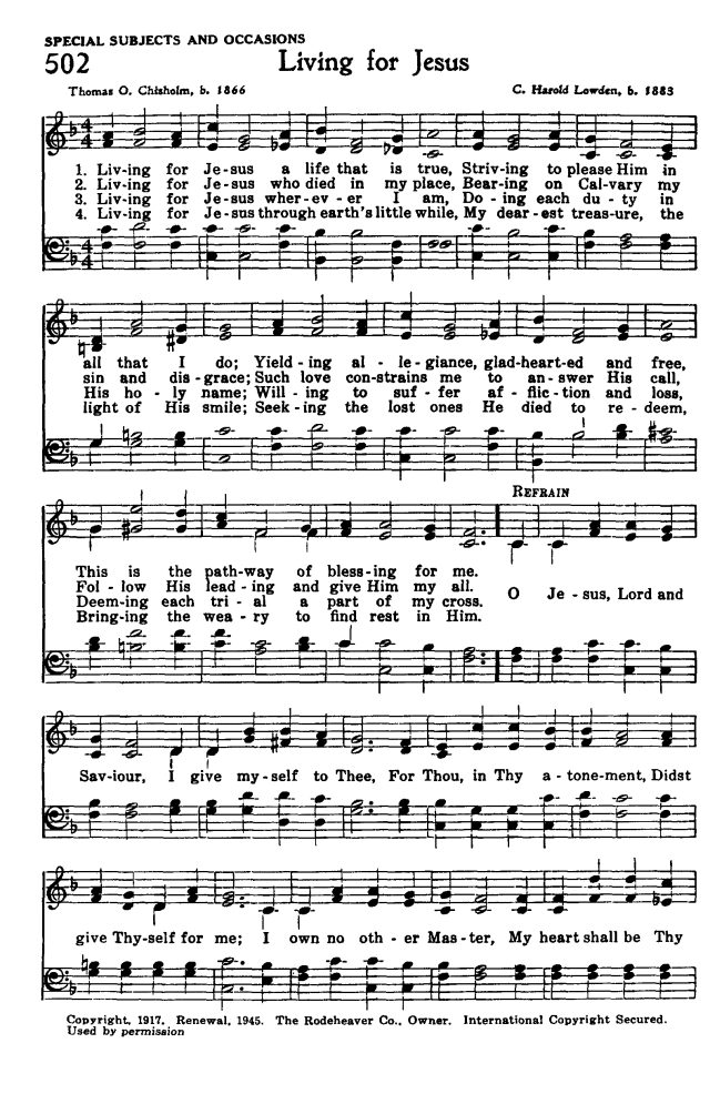 Worship and Service Hymnal: For Church, School, and Home 502. Living ...