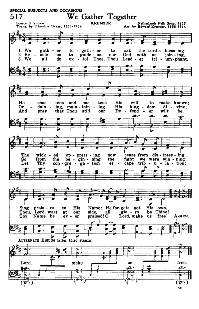 Worship and Service Hymnal: For Church, School, and Home 517. We gather ...