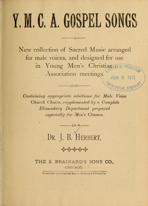 Y.M.C.A. Gospel Songs: New collection of sacred music arranged for male ...